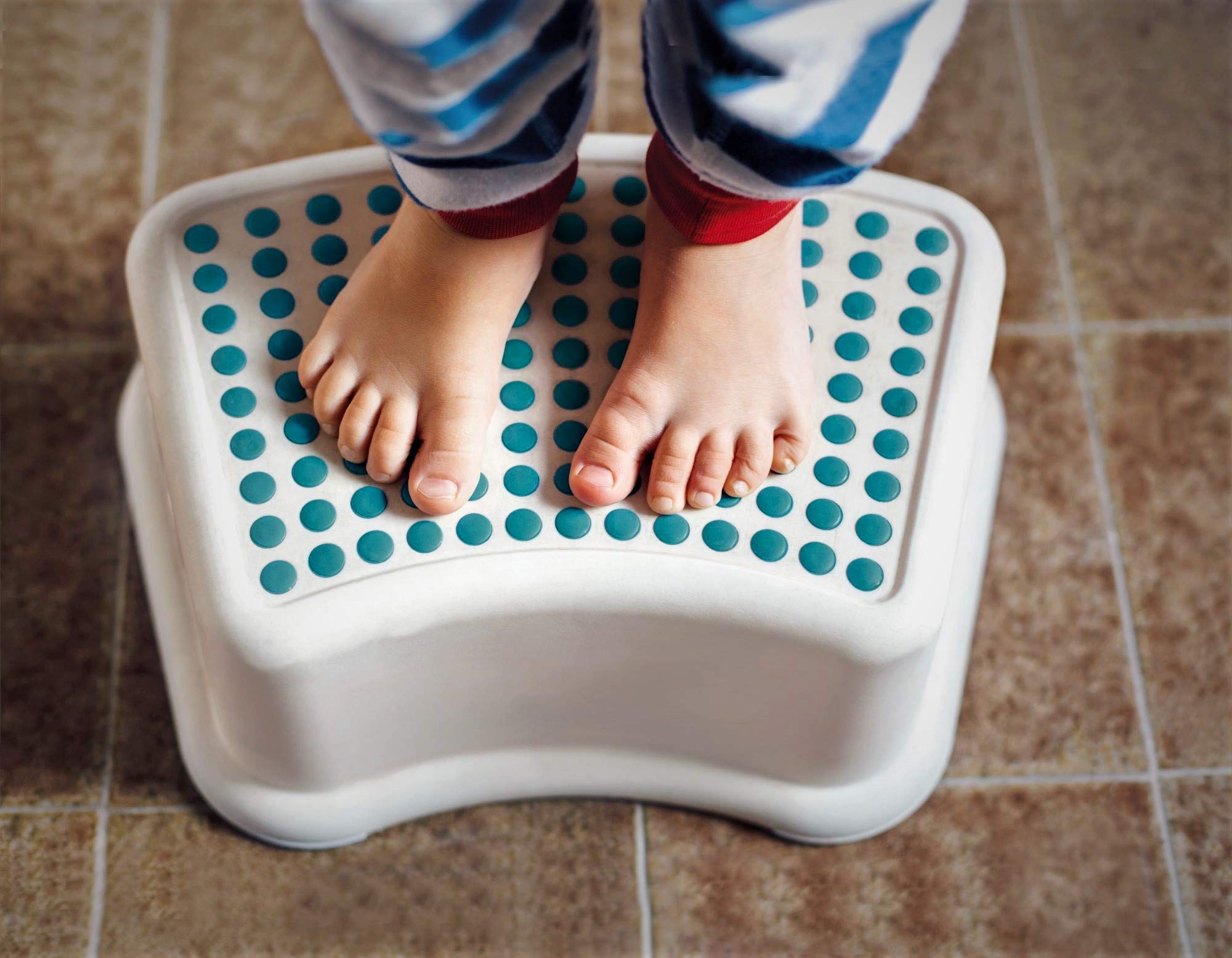 Addis Kids Bathroom Booster Step Stool, White/Blue, 24 x 36.5 x 13 cm