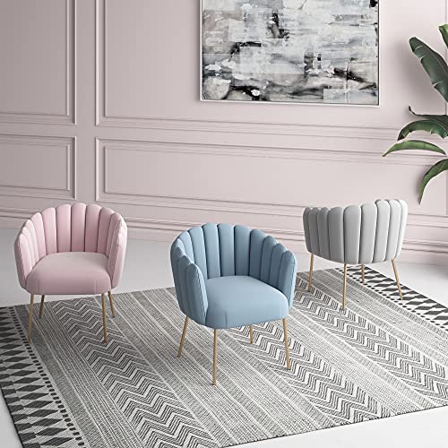 MEXIYA Doloris Modern Sea Blue Easy Clean Velvet Upholstered Feather Side Chair with Brushed Gold Leg