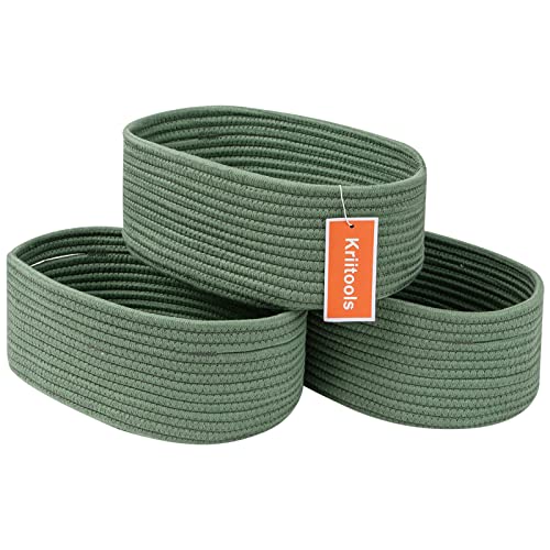 Kriitools Shelf Storage Baskets for Organizing|Decorative Basket for Closet Storage|Toy Baskets&Bins|Small Woven Rope Baskets-13x8.66x5.11’’,Durable&Stylish,Oval 3 Packs Green