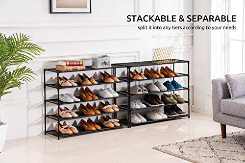 Youdesure 10 Tiers Shoe Rack, Large Shoe Rack Organizer for 50 Pairs, Space Saving Shoe Shelf, Non-Woven Fabric Shoe Storage Cabinet (Black)