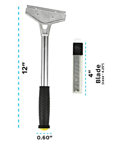 Alpine Industries 4-Inch Industrial Floor Scraper Comfort-Grip Razor Blades & Floor Stripper | Includes 10 Replacement Razor Blades | Scraper Tool for Windows, Walls, Floors & More