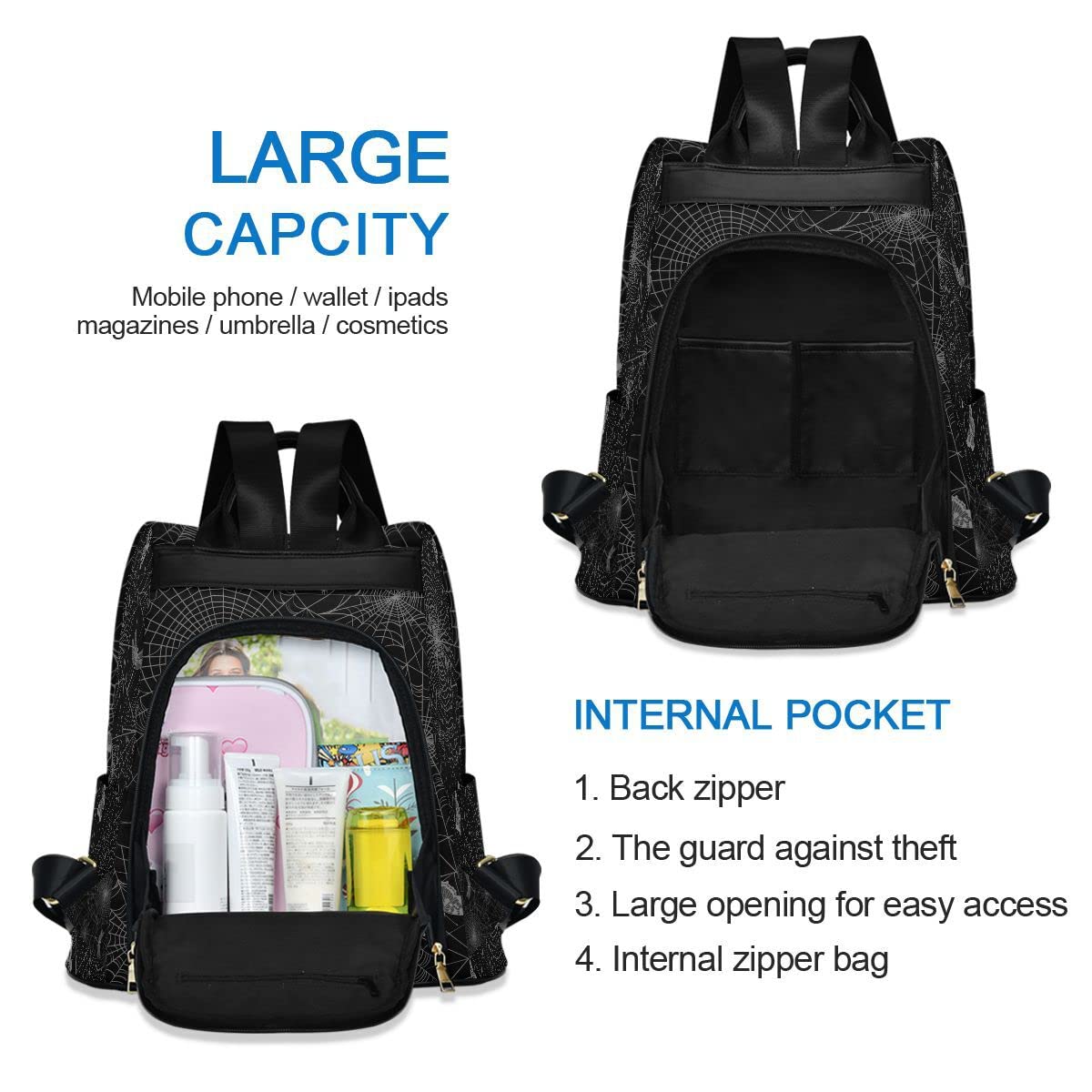 ALAZA Spiderweb Butterfly Dragonfly Women Backpack Anti Theft Back Pack Shoulder Fashion Bag Purse