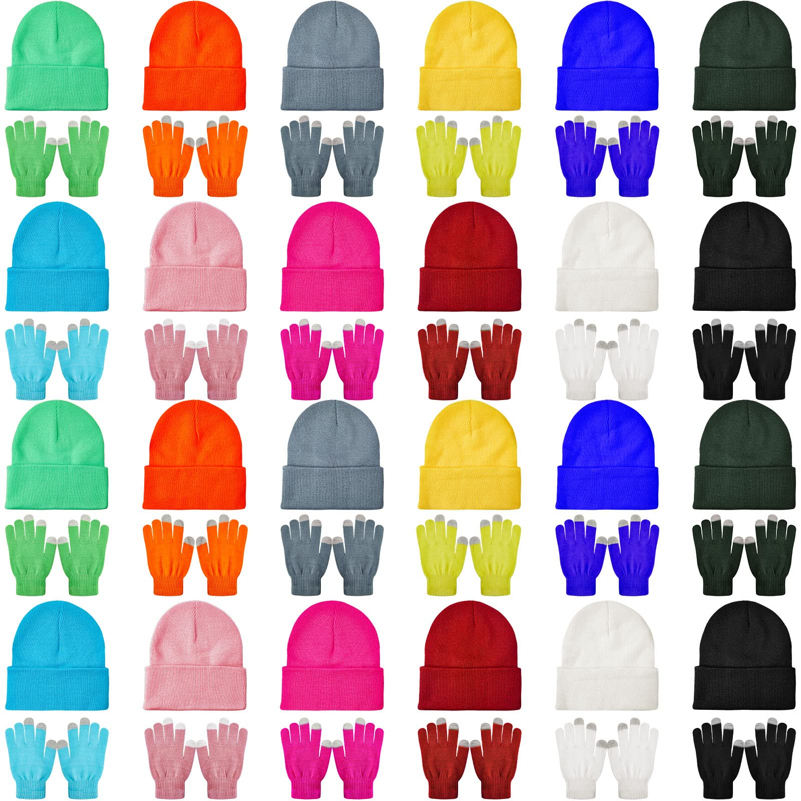 48 Pcs Bulk Winter Knit Beanies Gloves Men Women Warm Beanie Touchscreen Gloves Set Cozy Winter Accessories (Bright Color)