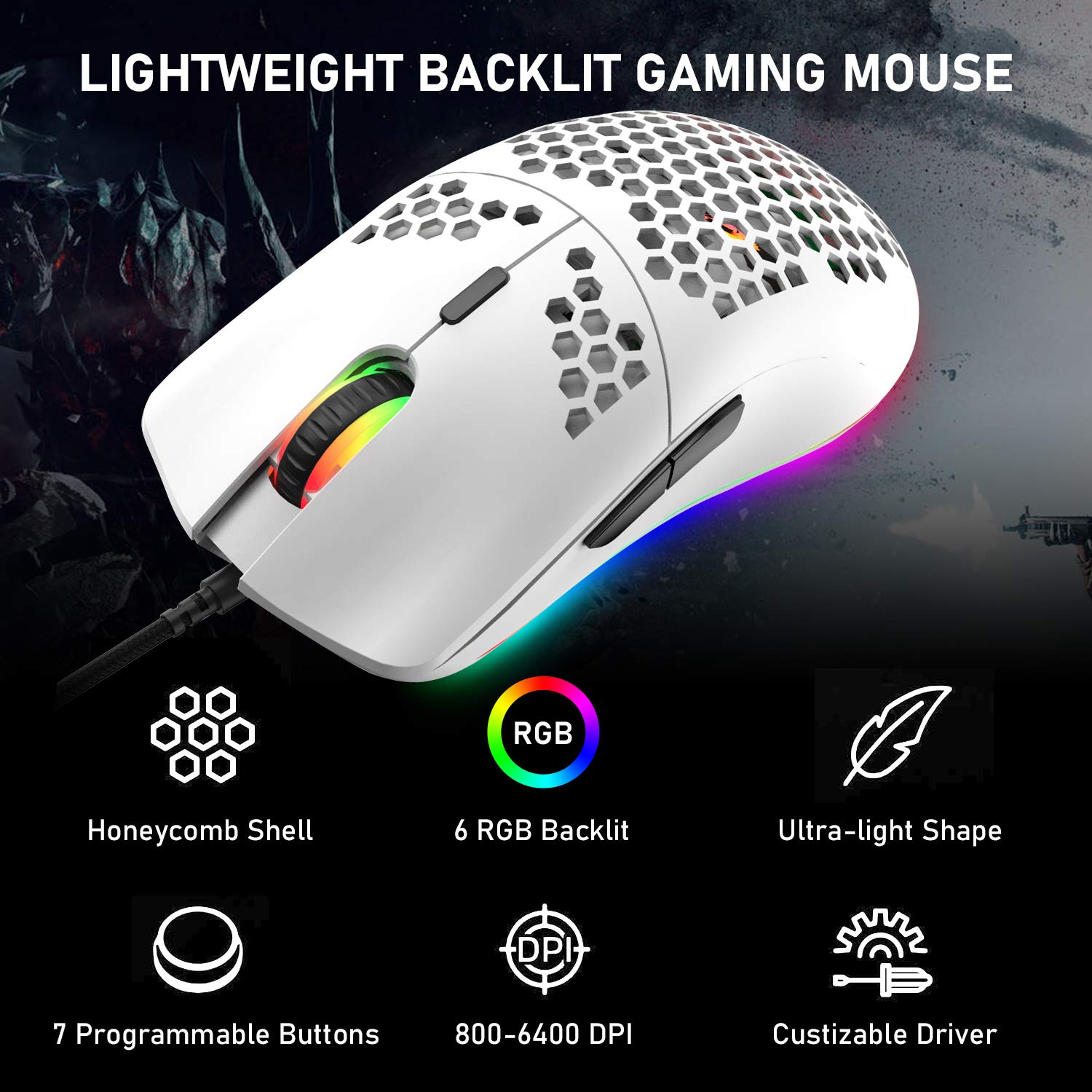 60% Wireless Mechanical Keyboard and Wired Mouse,Chroma RGB 12 LED Backlit Type C Wired 61 Keys Compact Gaming Keyboard Bluetooth 5.0 Blue Switch,RGB Gaming Mouse 6400DPI for PC Laptop Gamer (Blue)