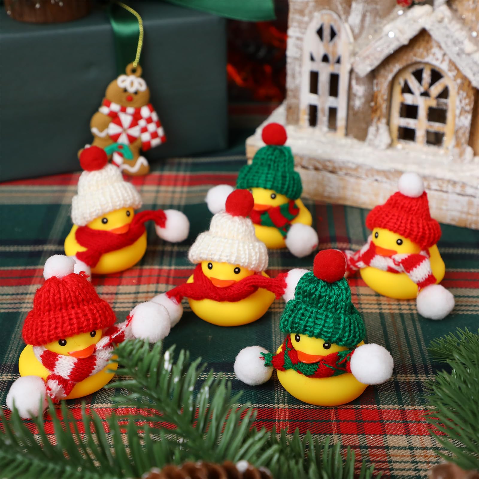48 Pcs Christmas Rubber Ducks 2 Inch Mini Christmas Ducks Bath Toys Xmas Party Decorations Holiday Rubber Ducks with Drawstring Gift Bag for Boy Girl Holiday Class Prizes(Assorted Style)