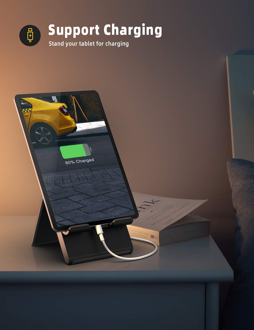 Lamicall Adjustable Tablet Stand Holder - Foldable Desktop Stand Charging Dock for Desk Compatible with iPad Air Mini Pro 9.7,12.9, Phone 12 Mini 11 XS Max XR X Plus S10 S9 S8 Smartphones (4-13”)