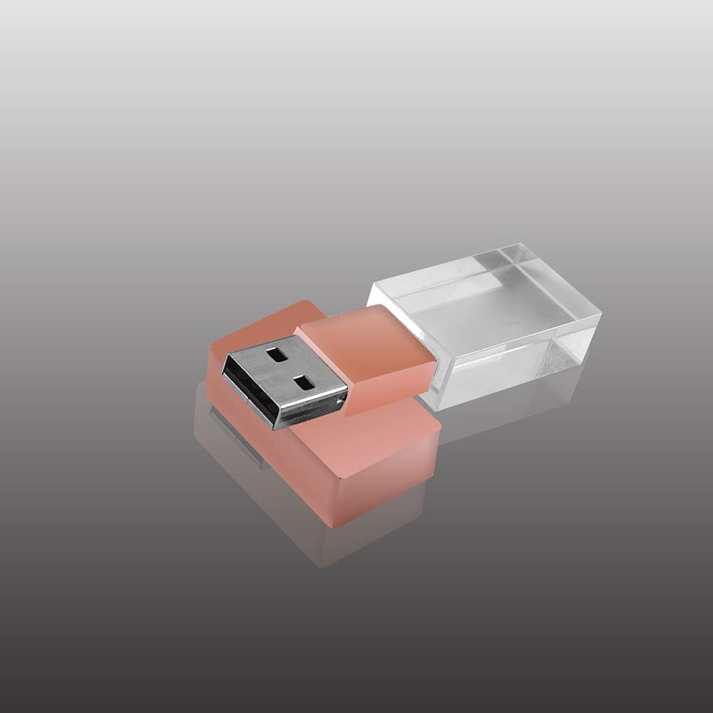 Rose Gold Crystal 32GB USB 2.0 Flash Drive LED Light Glass Pen Drive Thumb Drive Memory Stick Gift for Boy Girls Kids Adults Pendrive USB Stick