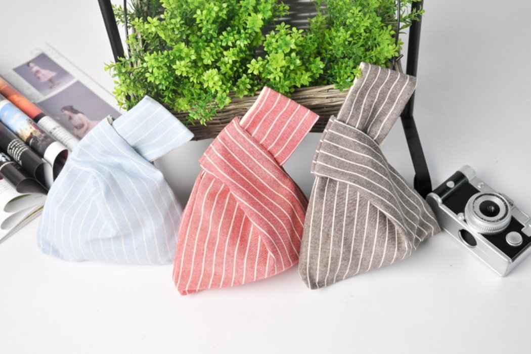 Chezi Women's Stripes Pattern Cotton Knot Bag Small Size Canvas Tote (grey)