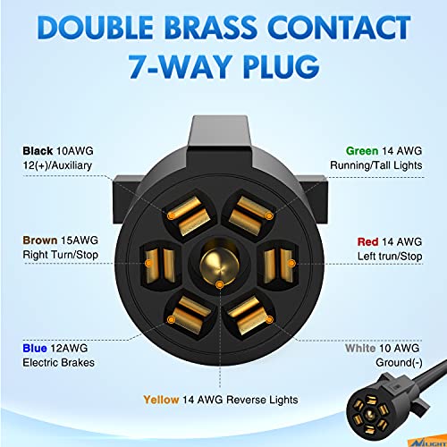 Nilight - 50050R 7-Way Trailer Plug Socket Extension Cable 3FT Long 10-14 AWG Double-Prong Copper Terminals/Wires for 7-Blade Trailer Wiring Connector Cord, 2 Years Warranty