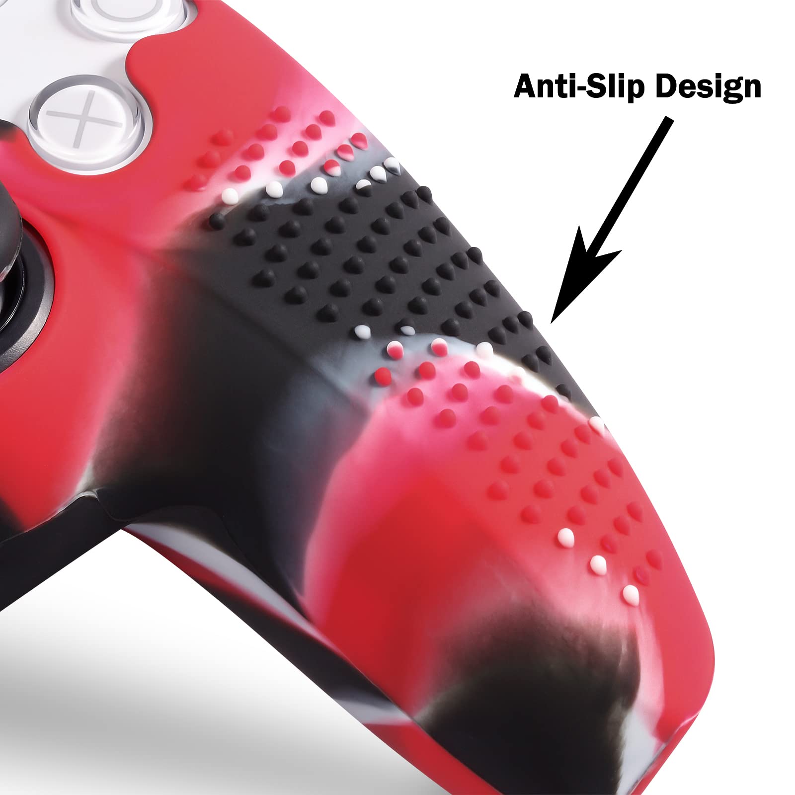 3 Pack Camouflage Red Blue Green PS5 Silicone Controller Skin Cover with 10 x FPS PRO Thumb Grips Cap