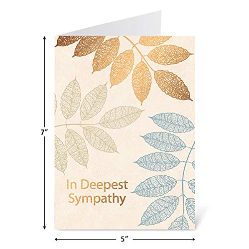 Foil Falling Leaves Sympathy Cards - Set of 8 (4 designs), Large 5" x 7", Sympathy Cards with Sentiments Inside, Includes White Envelopes