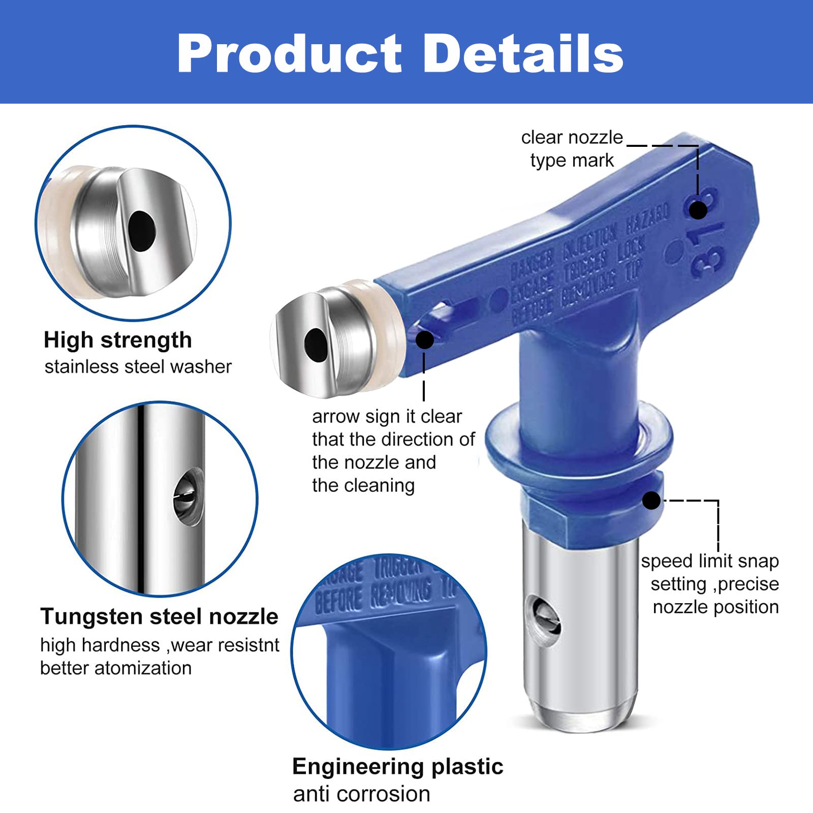 Reversible Spray Tip Nozzles Paint Spray Tips Airless Sprayer Nozzles Airless Sprayer Spraying Machine Parts for Homes Buildings Decks or Fences 211, 313, 415
