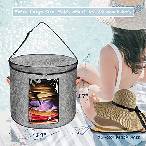 CAPHONT 2 Pack Huge Hat Box for Women & Men Hat Storage Boxes Foldable Felt Round Travel Hat Organizer Large Size (19" D x 17" H) & Small Size (17" D x 10" H) with Dustproof Lid for Various Hats