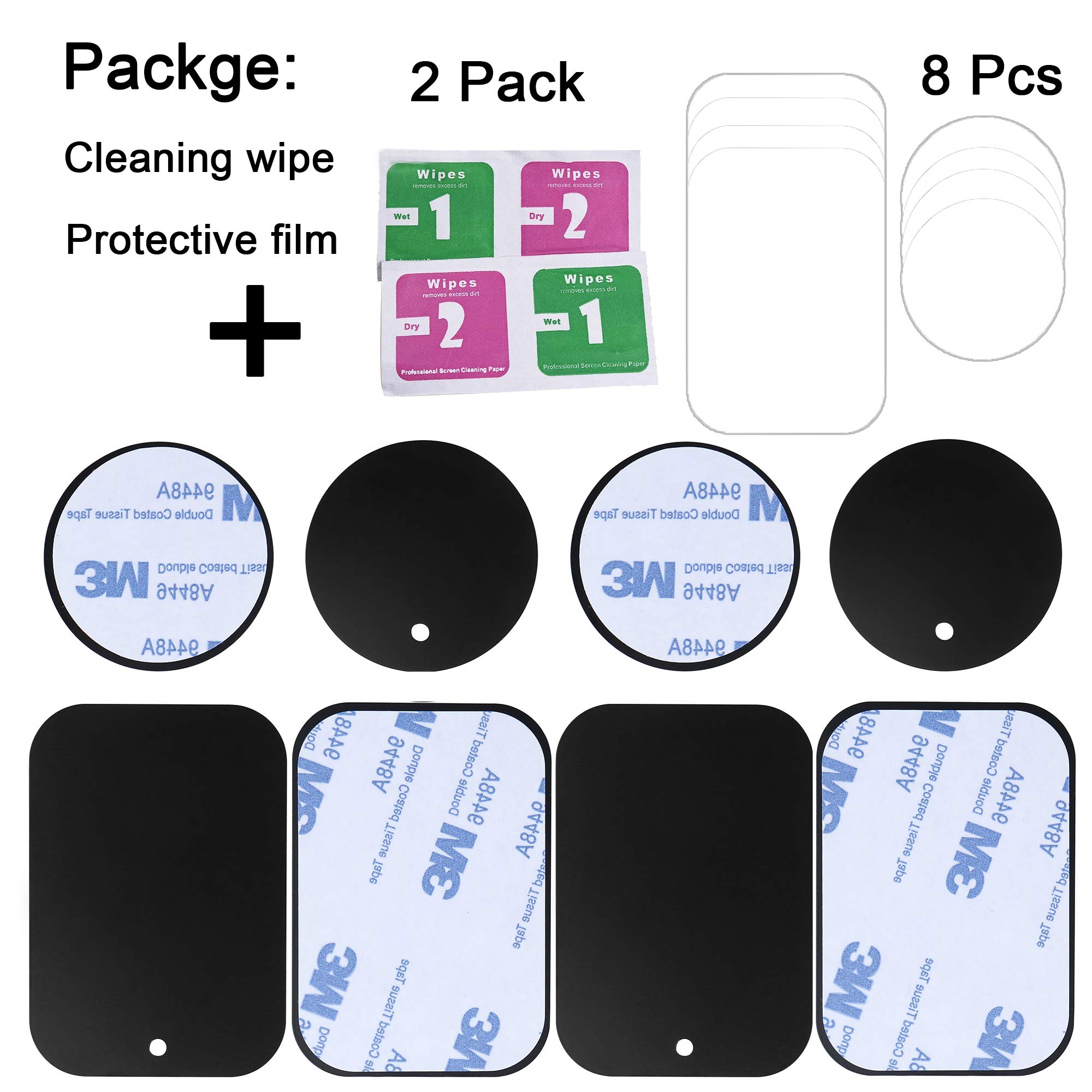 8-Pack Replacement Mount Metal Plates D.Sking Car Phone Holder Iron Plates for Car Mount Car Kits (8-Pack Black)