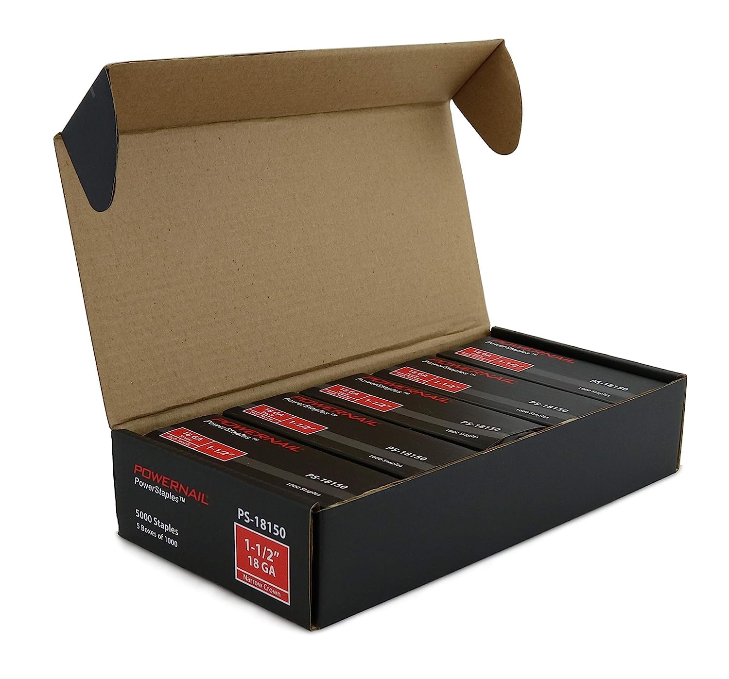 Powernail PS18150 18 Gauge 1/4 Inch Crown 1-1/2 Inch Length Chisel Point Narrow Crown Staples (Case, 30000ct)