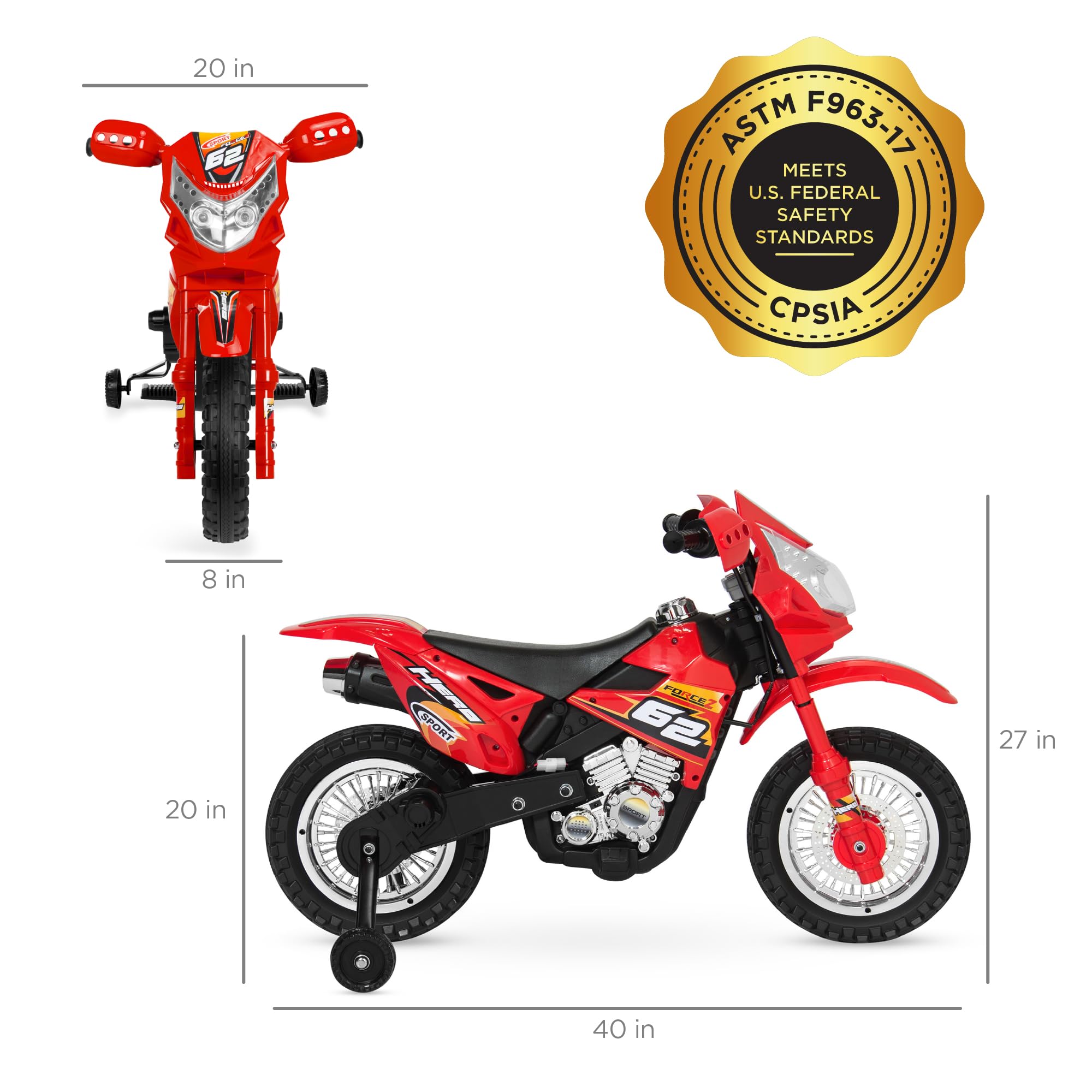 Best Choice Products Kids 6V Ride On Motorcycle w/Treaded Tires, Working Headlights, 2mph Top Speed, Training Wheels, Realistic Sounds, Music, Battery Charger - Red