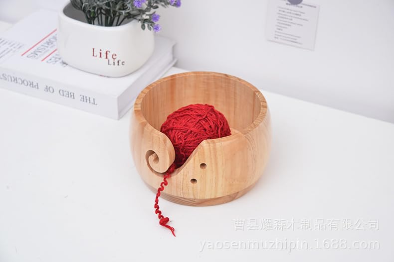 AMZTEMU Wooden yarn bowl for knitting, Knitting bowl, Crochet bowl with cover - pine wood(15 * 8cm)