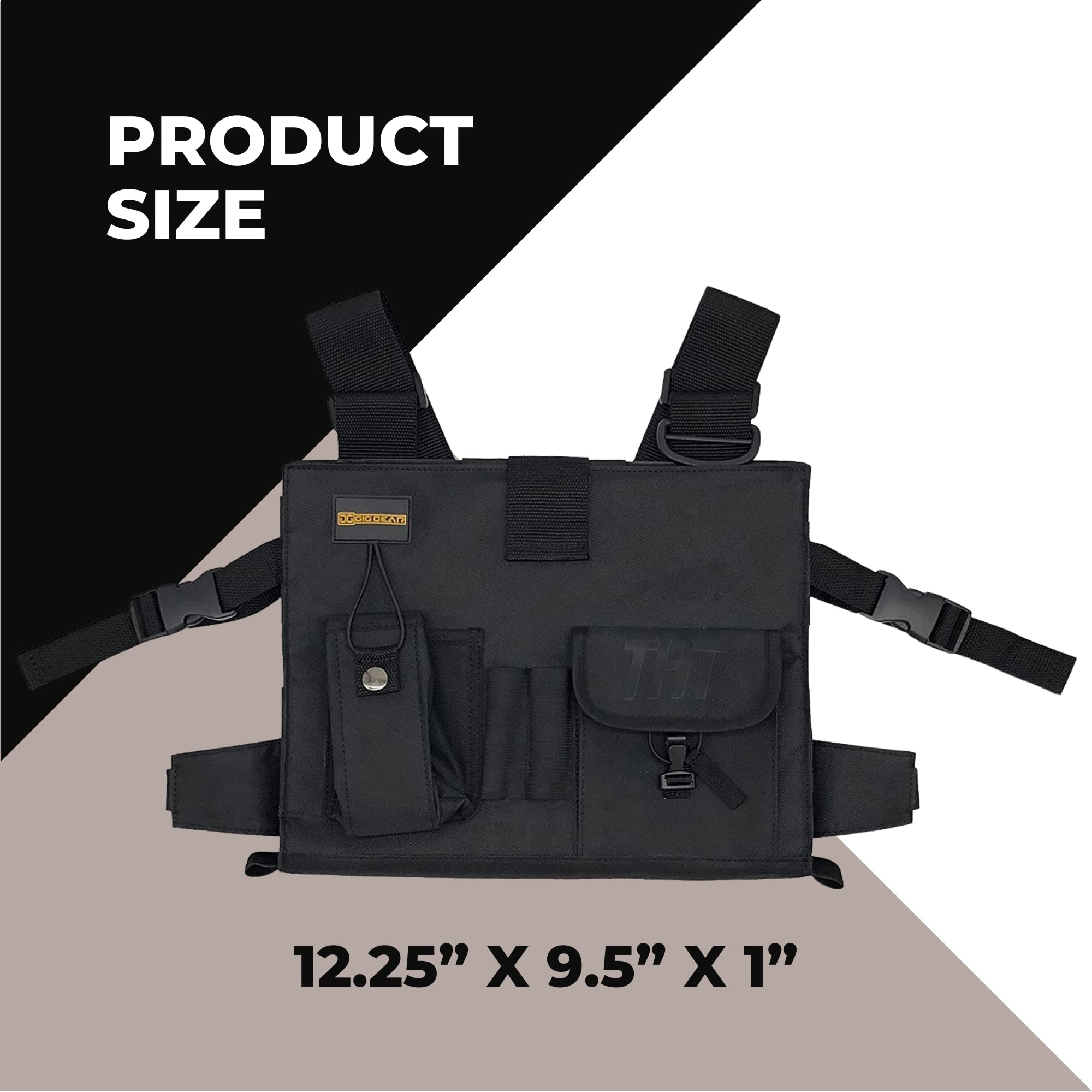 Gig Gear Two Hand Touch Tablet Chest Harness for iPad and Samsung Tablets - Rugged Tablet Carrying Case with Strap and Compartments - Heavy Duty iPad Chest Mount for 12.9 Inch Mobile Device (Black)