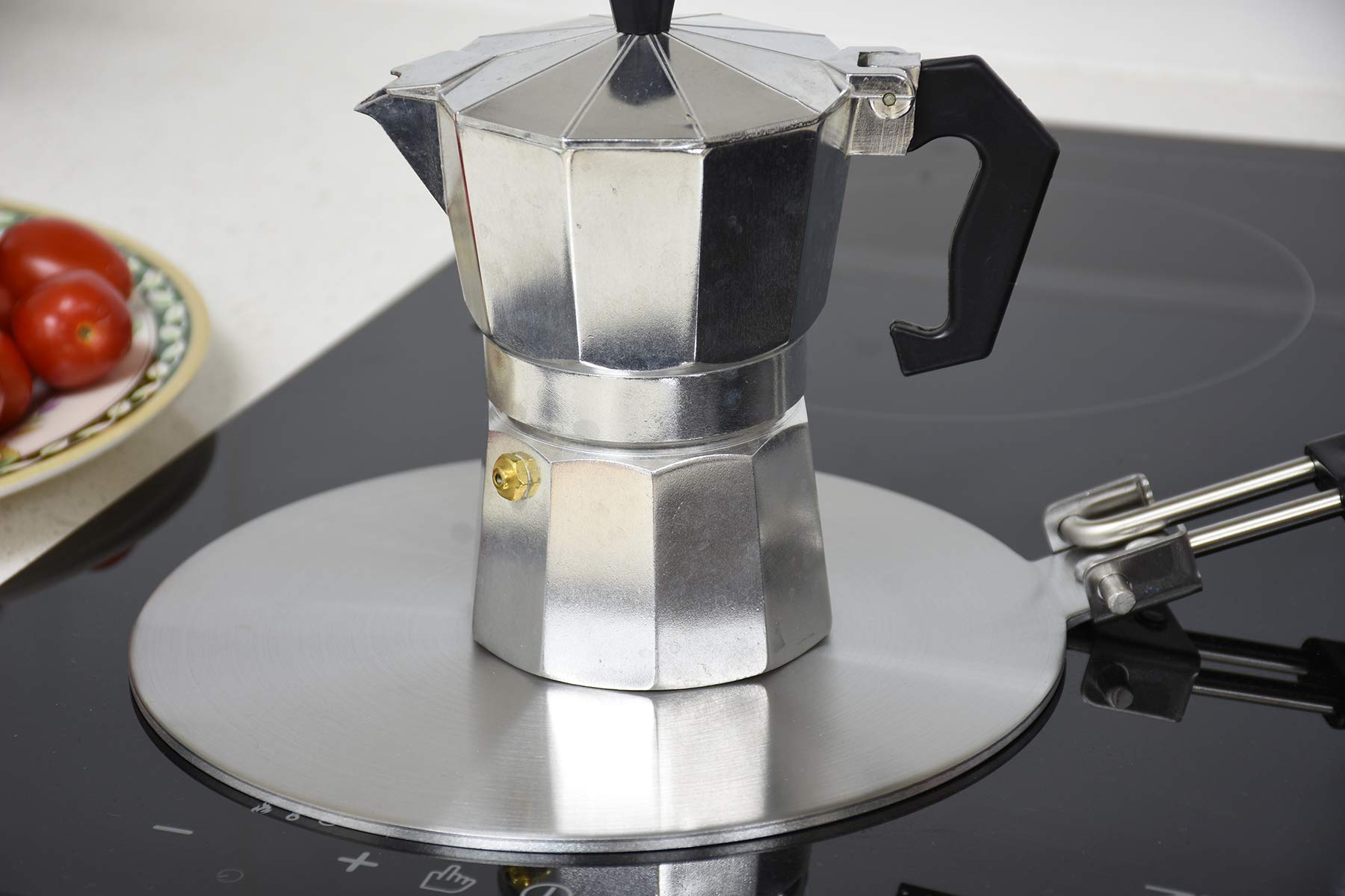 9.45inch Heat Diffuser Stainless Steel Induction Diffuser Plate with Foldable PP Handle, Induction Adapter Diffuser Converter Hob Simmer Ring Plate for Electric Gas Stove Glass Induction Cooktop