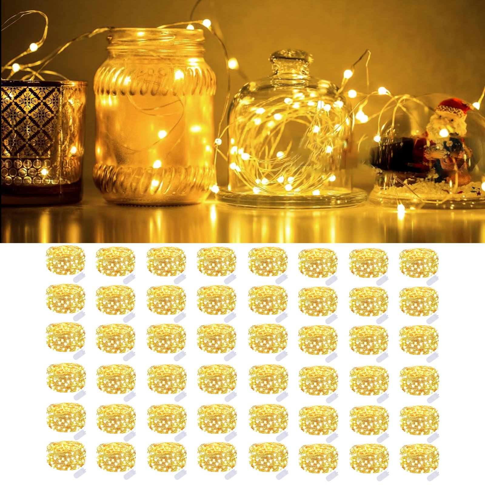 48 Pack Fairy Lights Battery Operated 7 Feet 20 Led Twinkle String Lights Silver Wire Waterproof Battery Lights for DIY, Mason Jars, Wedding,Party, Centerpiece Table Decorations (Cool White)
