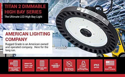 RuggedGrade 40,000 Lumen LED High Bay Light - Titan III 300 Watt LED High Bay Lighting UFO LED Light - Ultra Efficient 150 Lumens to watt - 5000K β Dimmable - DLC Premium