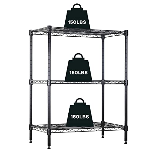NChanmar 3-Tier Wire Shelving Unit Storage Shelves Shelf Organizer 30"x23"x12" Heavy Duty Metal Storage Rack Wire Rack NSF Height Adjustable for Laundry Bathroom Kitchen Garage Shelving(Black)