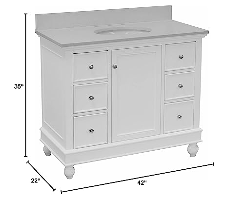 Bella 42-inch Bathroom Vanity (White/Quartz): Includes White Cabinet with Stunning Quartz Countertop and White Ceramic Sink