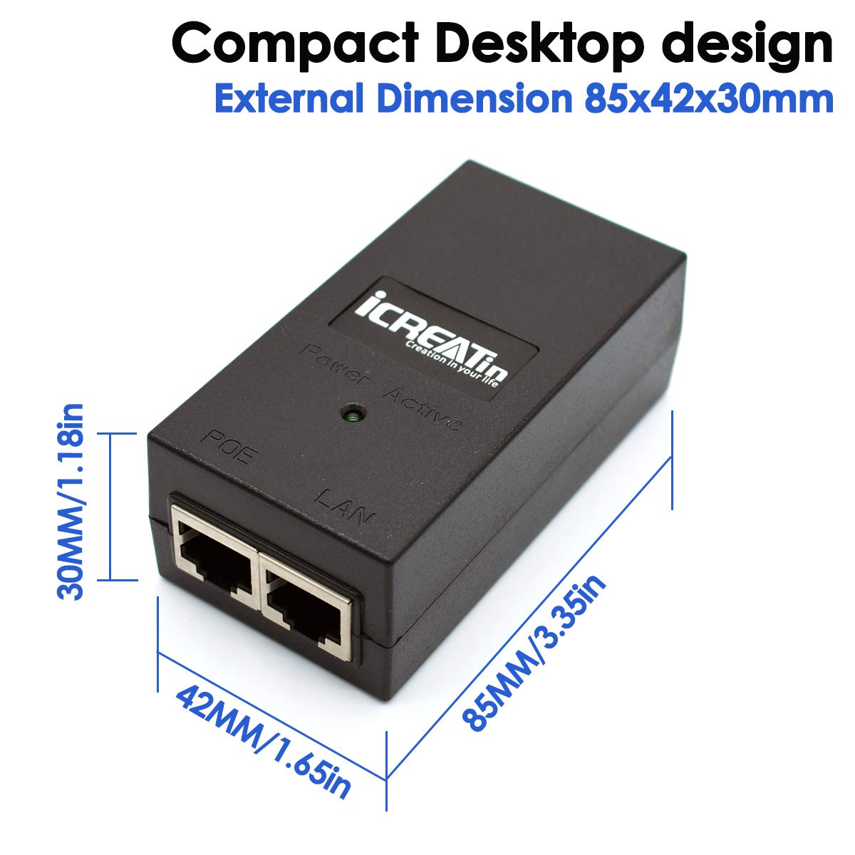 Gigabit POE Injector, 48V 15.4W Power Over Ethernet, IEEE 802.3af Compliant, 10/100/1000Mbps, Compatible for TP-Link TL-POE150S, TRENnet TPE-113GI