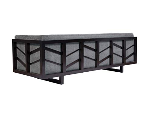 Iconic Home Arianna Sofa Linen-Textured Upholstery Espresso Finished Lattice Wood Frame, Modern Transitional, Grey