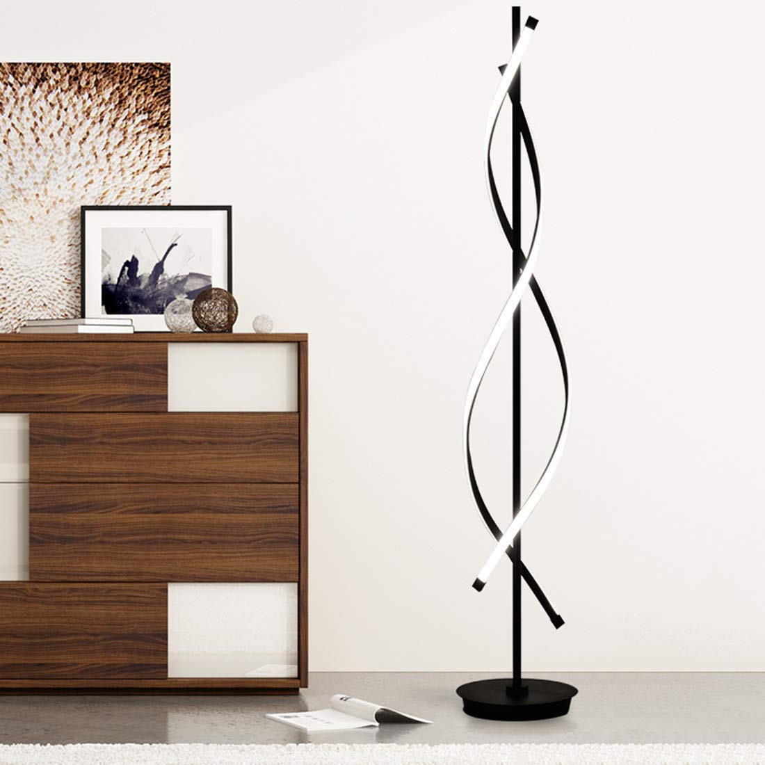 ADISUN 40W LED Remote Control Dimmable Spiral Indoor Tall Floor Lamp for Living Rooms Family Rooms Bedrooms Offices Lighting (Black)