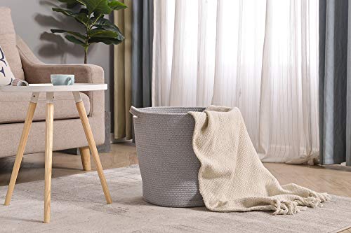 Grey-Clothes Basket with Handles, Laundry Basket, Hampers for Laundry, Grey Rope Basket Grey, Woven Blanket Basket, Toy Baskets, Floor Basket, Towel Basket, Environmental Protection Material