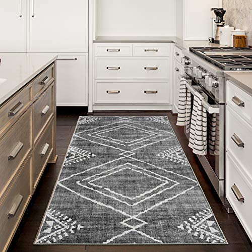 ReaLife Machine Washable Rug - Stain Resistant, Non-Shed - Eco-Friendly, Non-Slip, Family & Pet Friendly - Made from Premium Recycled Fibers - Moroccan Diamond - Gray, 2'6" x 6'