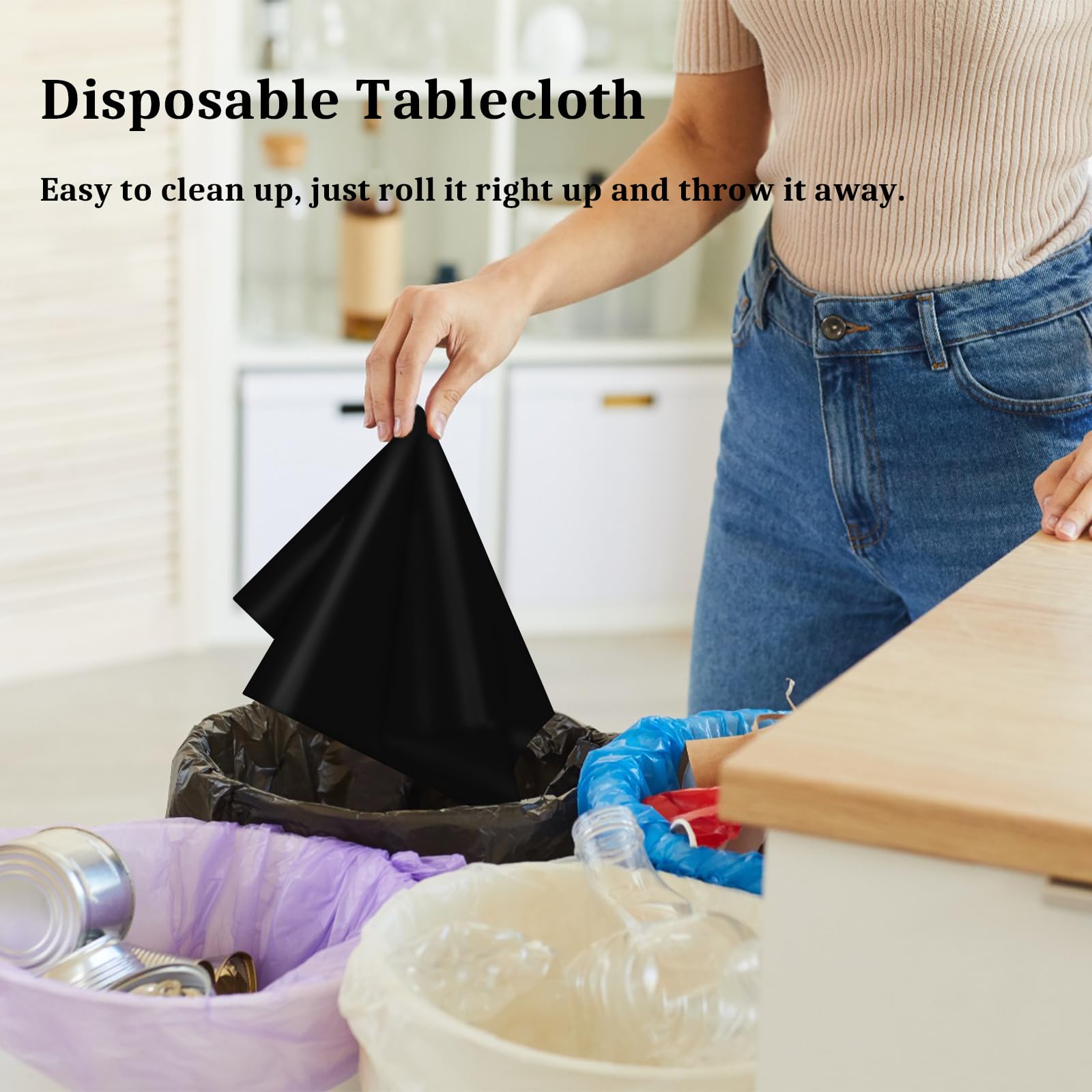 48 Pcs White Plastic Tablecloth 84 Inches Round White Tablecloth Disposable Plastic Waterproof Table Cover for Outdoor Picnic, Kitchen, Holiday Birthday Party