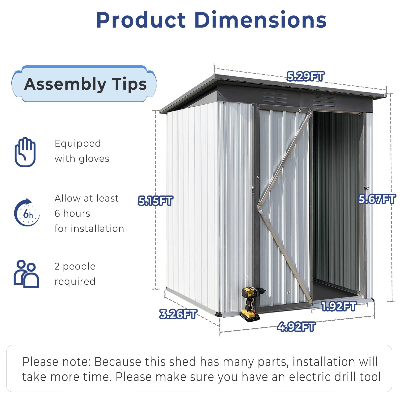Lyromix 5' × 3' Metal Outdoor Storage Shed with Door & Lock, Waterproof Garden Storage Tool Shed for Backyard Patio,White-Dark Grey