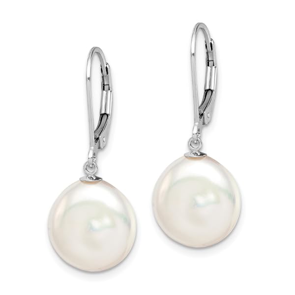 925 Sterling Silver White 12mm Coin Freshwater Cultured Pearl Drop Dangle Earrings