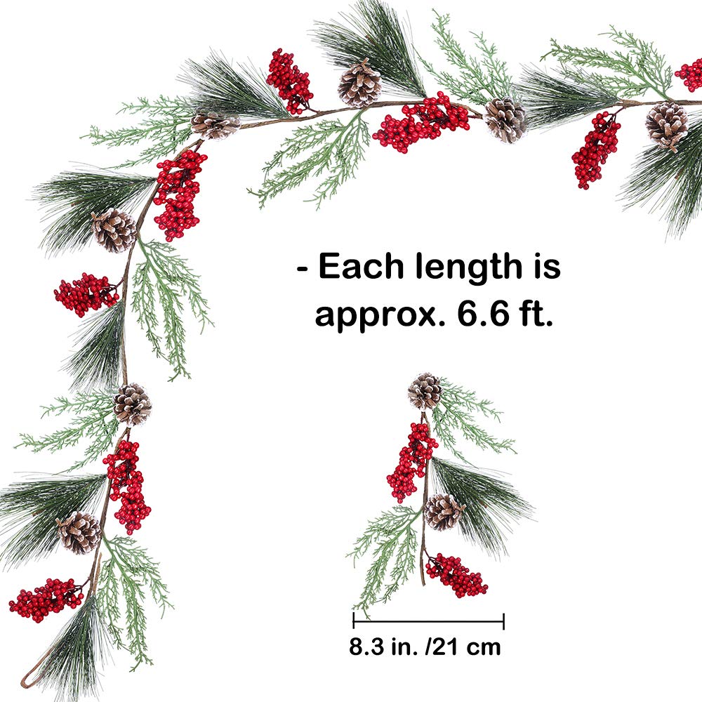 6.6 feet Artificial Christmas Pine Garland with Berries Pinecones Cypress Winter Greenery Garland for Holiday Season Mantel Fireplace Table Runner Centerpiece Decoration