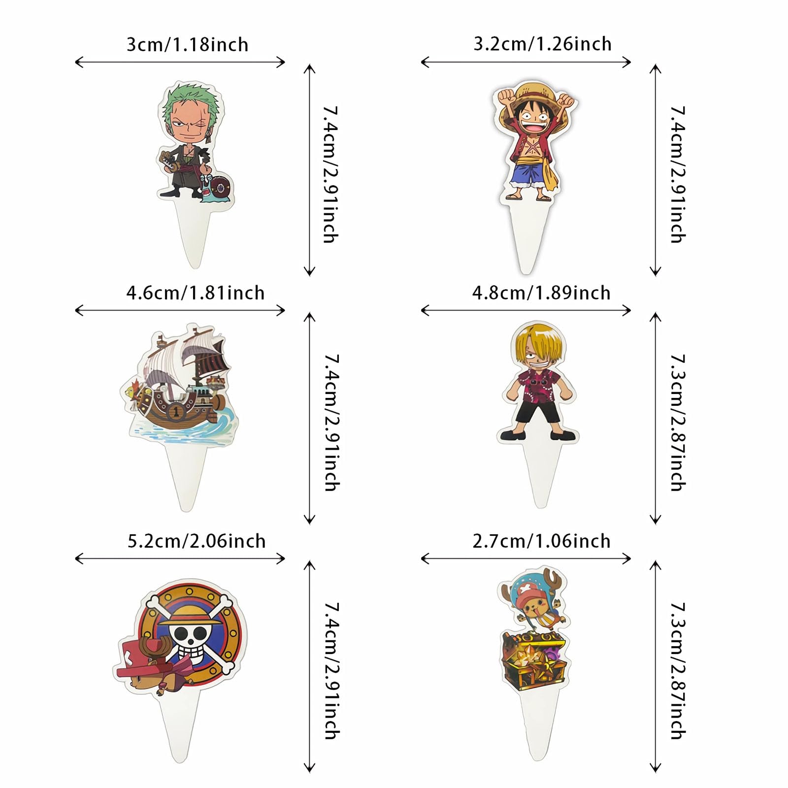 48Pcs Cupcake Toppers for One Piece, Anime Birthday Party Supplies Anime Theme Party Cake Decorations