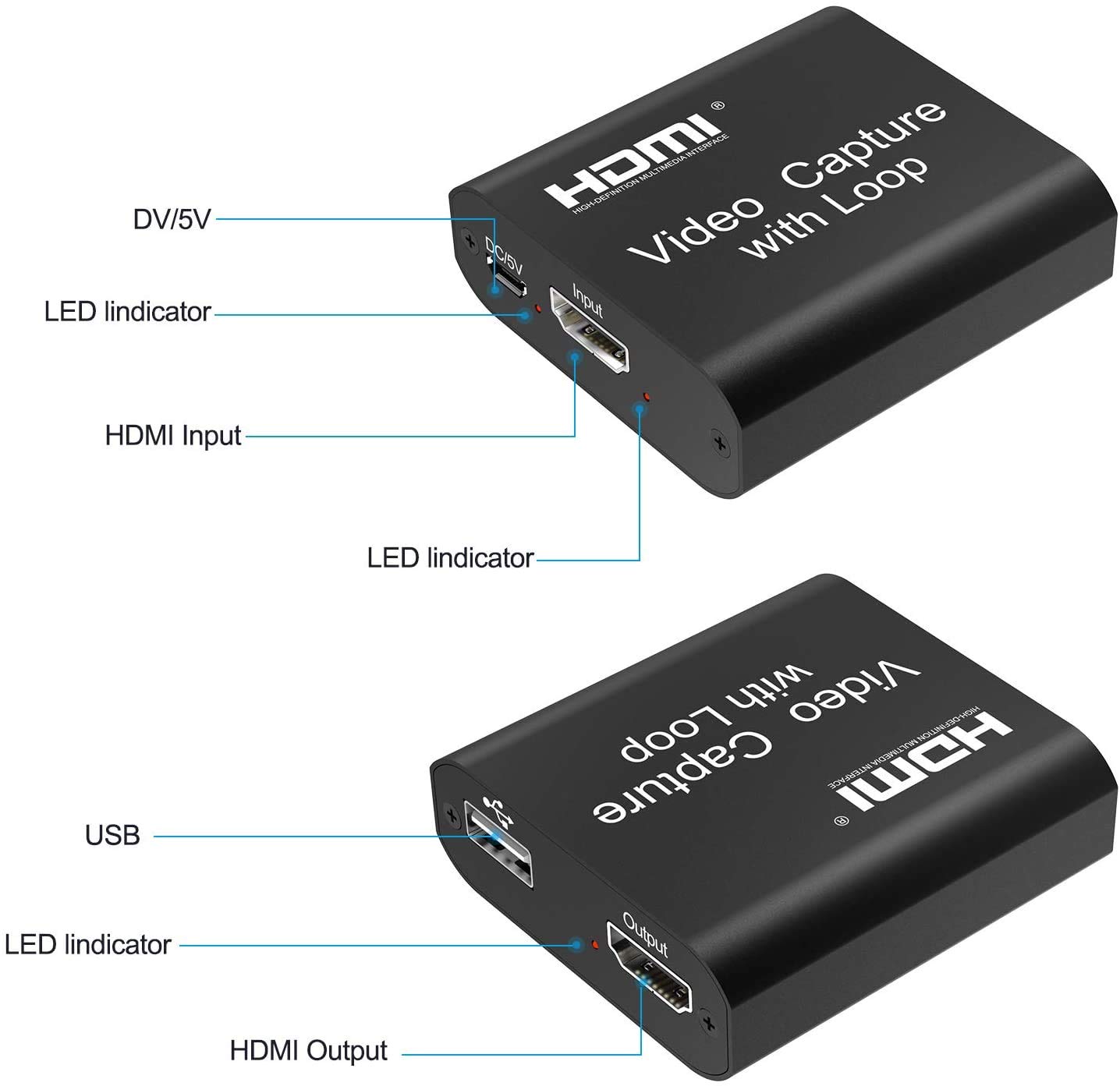 Rybozen Video Capture Cards with Loop Out, 1080P 60FPS USB 2.0 HDMI Capture Live Streaming, HDMI Capture for PS4, Nintendo Switch, Xbox One&Xbox 360