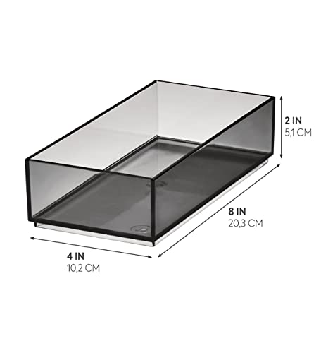 iDesign The Sarah Tanno Collection Plastic Cosmetic Drawer Organizer, Made of Recycled Plastic, 4" x 8" x 2", Smoke/Black
