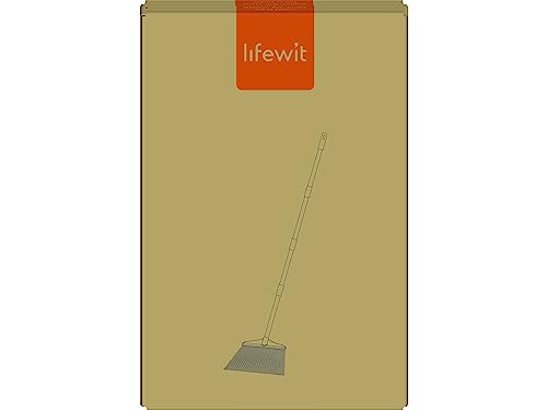 Lifewit Outdoor/Indoor Broom Heavy Duty, Commercial Broom with 53" Extendable Long Handle, Household Angle Corner Brooms for Patio, Garage, Deck, Lobby, Courtyard Sweeping, Orange