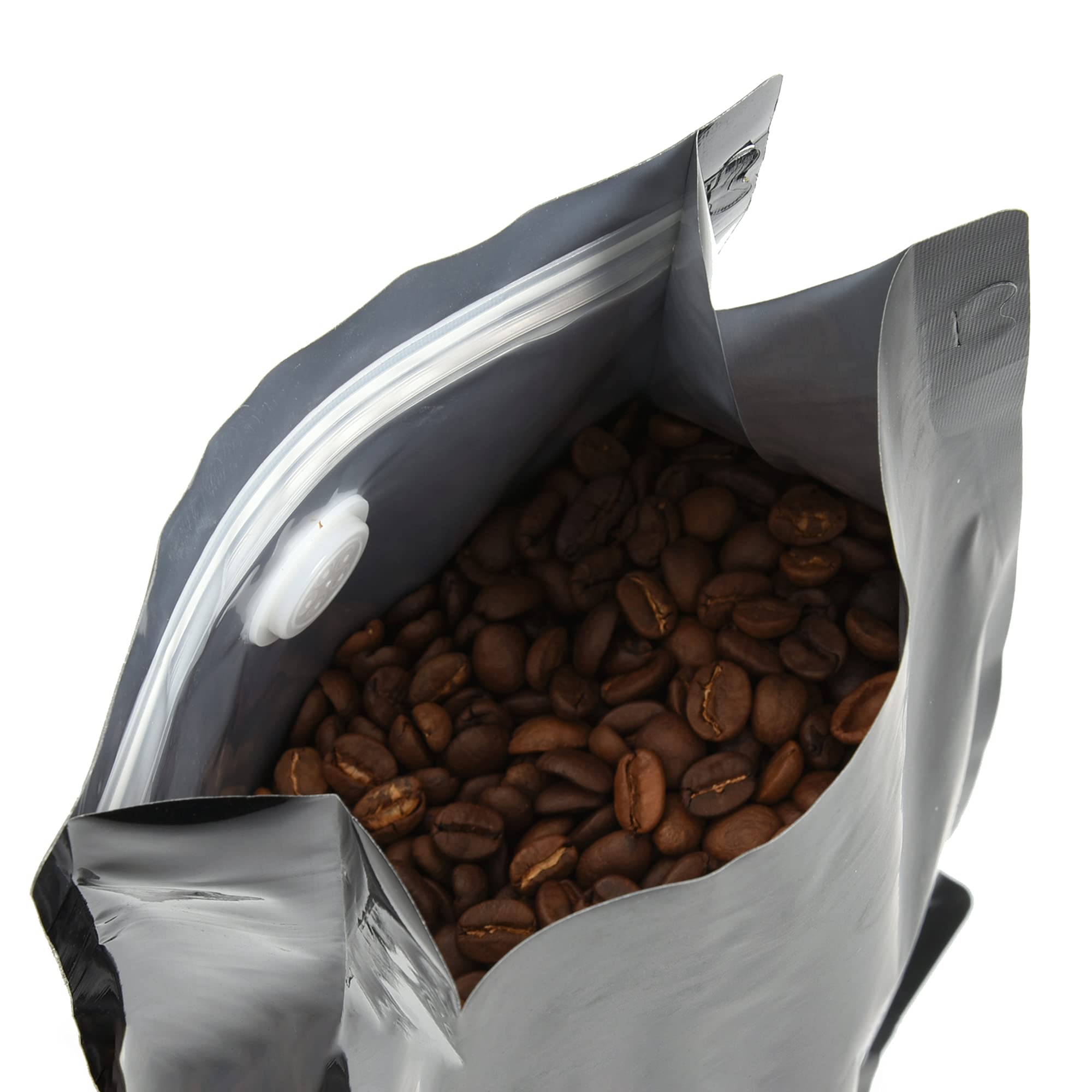 50 Pack Coffee Bags with Aluminum Foil and Degassing Valve, Resealable High Barrier Storage Bags, Odor-Proof for Coffee Beans, Stand Up Coffee Pouch, Flat Bottom (Medium-12OZ, Black)