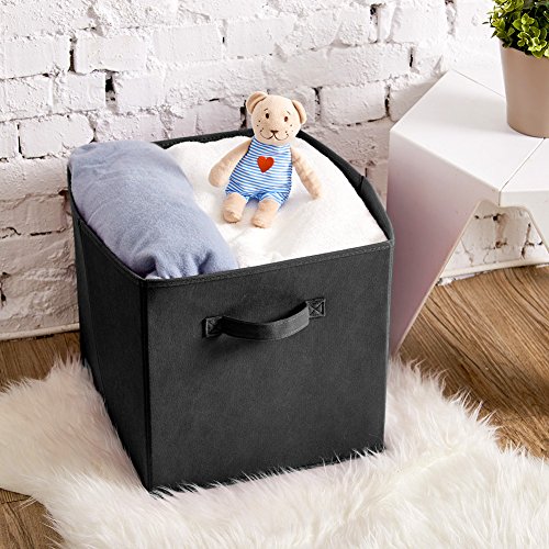 EZOWare Set of 4 Foldable Black Fabric Basket Bin, Collapsible Storage Cube Boxes for Nursery Toys (13 x 15 x 13 inches)