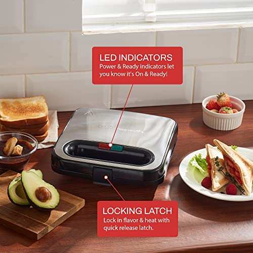 Elite Gourmet ESM2207SS Sandwich Panini Maker Grilled Cheese Machine Tuna Melt Omelets Non-stick Cooking Surface, 2 Slice, 750 Watts, Stainless Steel
