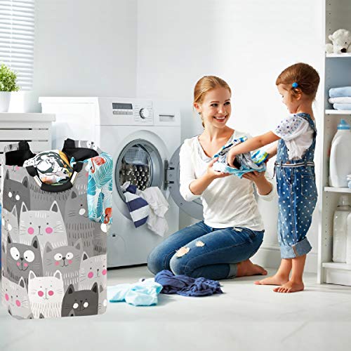 visesunny Collapsible Laundry Basket Cat Animal Large Laundry Hamper with Handle Toys and Clothing Organization for Bathroom, Bedroom, Home, Dorm, Travel