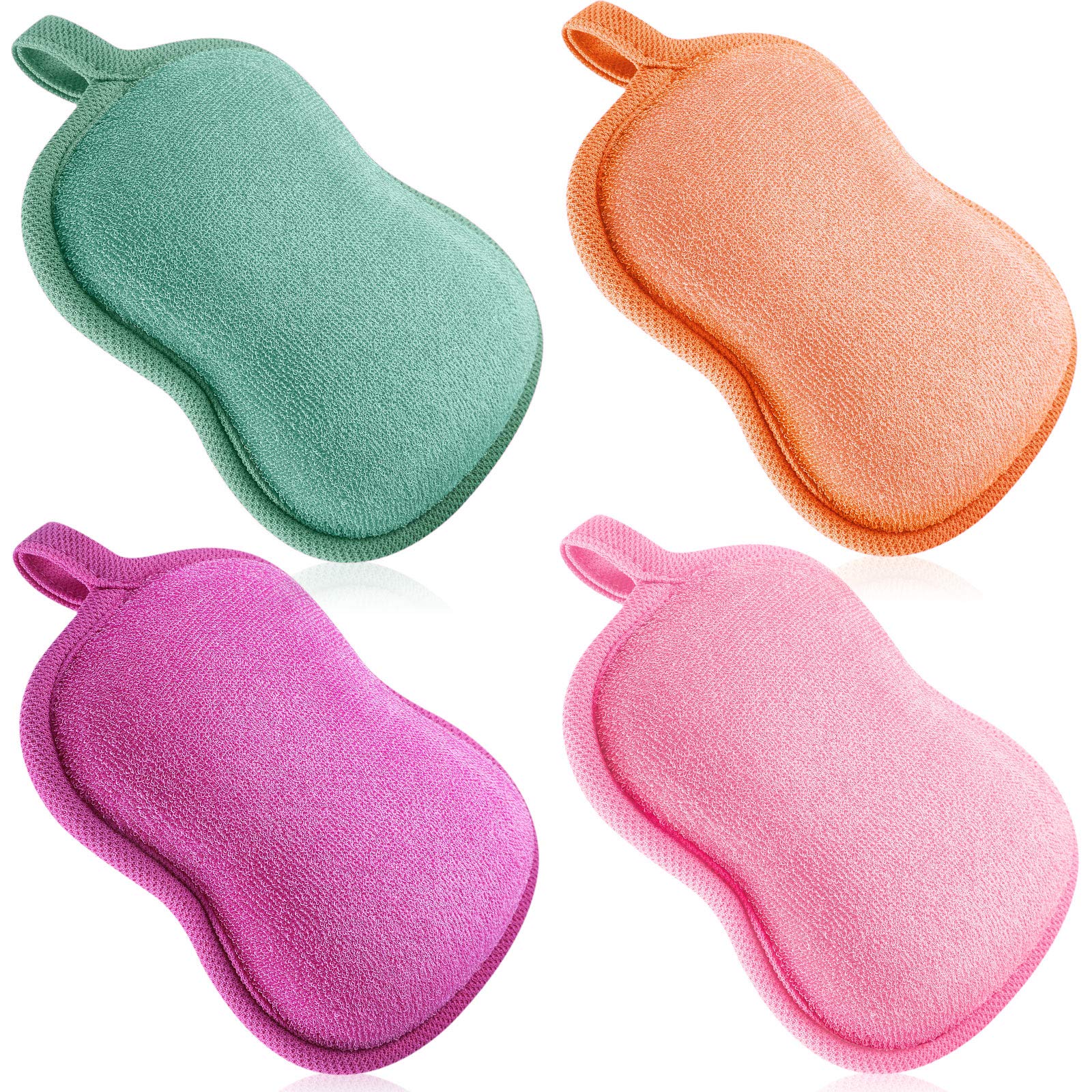 Tatuo 4 Pieces Baby Bath Sponge Cotton Baby Sponge Soft and Absorbent loofah for Kids Babies Men Women(Red, Purple, Green, Orange)
