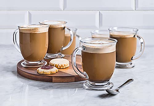 Kook Glass Coffee Mugs, with Handles, Clear Tea Cups, for Drinking Hot Beverages, Latte, Cappuccino, Espresso, Large Capacity, 15 oz, Set of 6