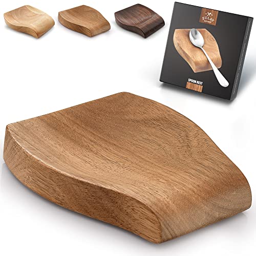 Zulay Acacia Wood Spoon Rest For Kitchen - Smooth Wooden Spoon Holder For Stovetop With Non Slip Silicone Feet - Perfect Holder For Spatulas, Spoons, Tongs & More