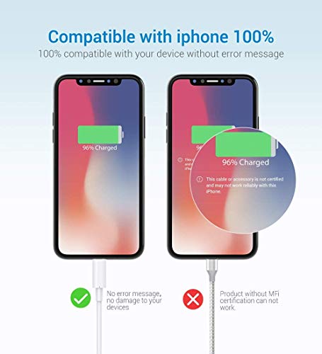 Novtech iPhone Charger Cord -MFi Certified 3Pack 6FT iPhone Cord, 2.4A Fast Charging Cable, USB to Lightning Cable for iPhone 14 Plus 13 12 11 Pro Max Mini SE XR Xs X 8 7 6 6S iPad AirPods, White