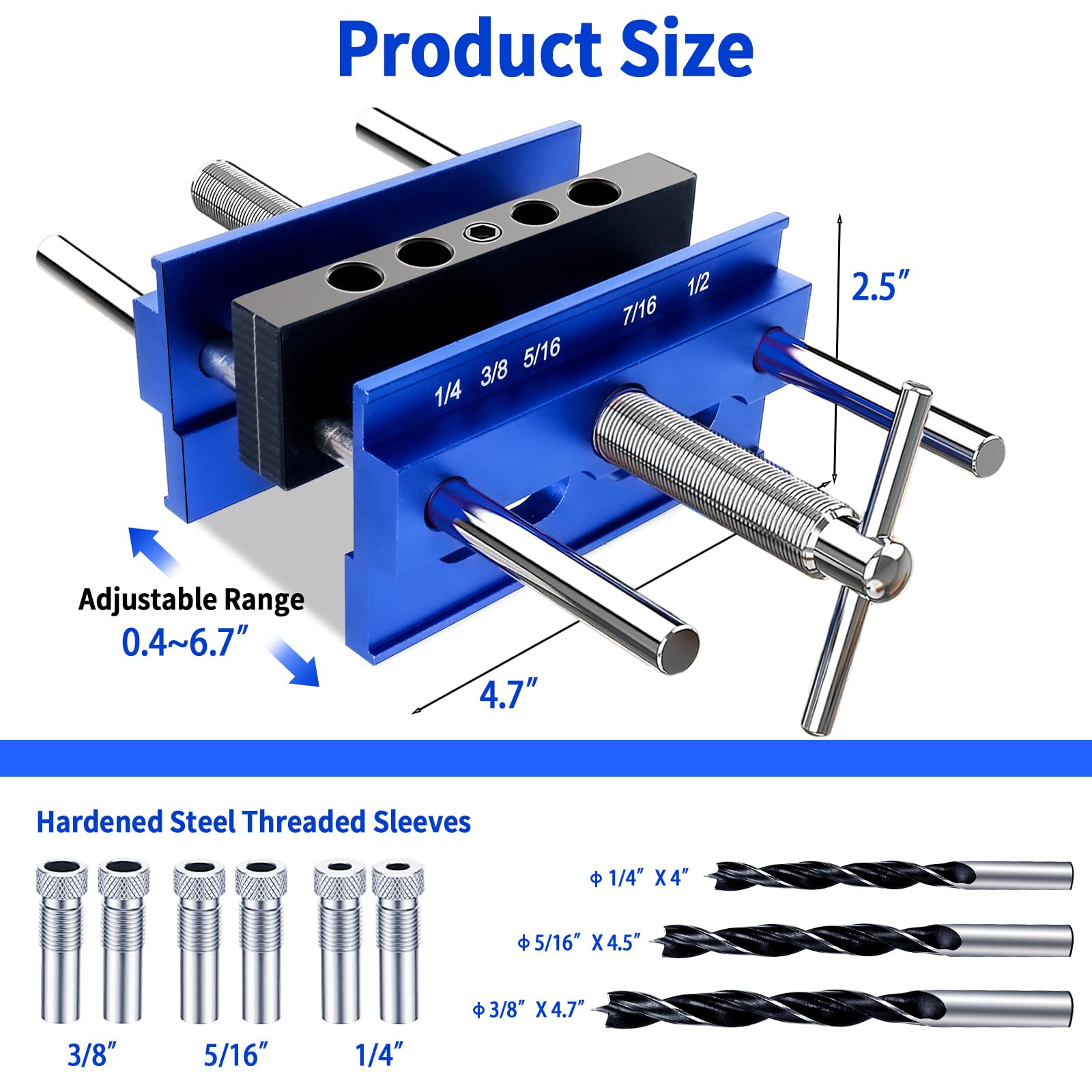 6.7 Inch Self Centering Dowel Jig, Self Centering Doweling Jig Kit with 6 Drill Guide Bushings & 3 Drill Bits, Adjustable Width Dowel Jig Kit Woodworking Tools for Straight Holes Biscuit Joiner Set