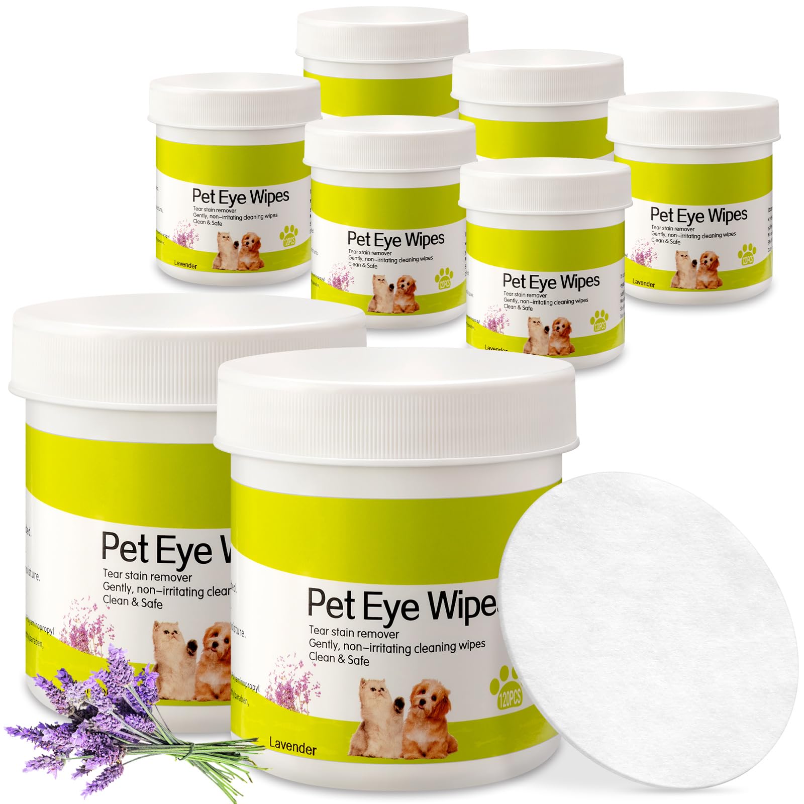 Treela 1200 Count Pet Eye Wipes for Dog, Cat, Horse and Rabbit Grooming, Dog Eye Wipes Soft Dog Tear Stain Remover Wipes for Gentle Eye Cleaning Care, No Irritate (Lavender)